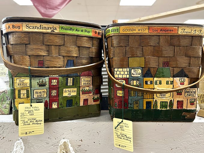 Hand-painted Caro Nan baskets blend artistry with functionality in these charming vintage purse collections.