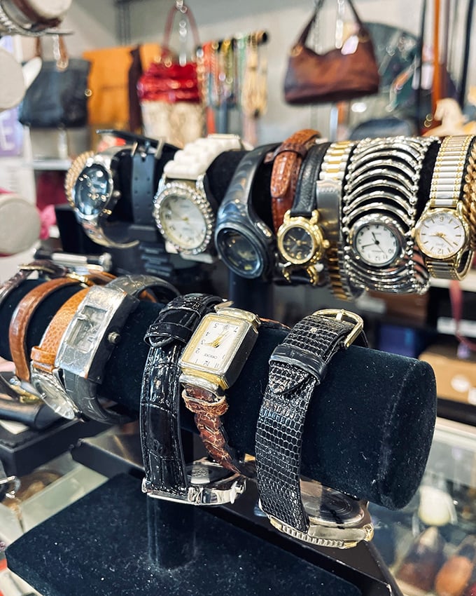 Time stands still in the watch department, where vintage timepieces await wrists that appreciate both style and sustainability.