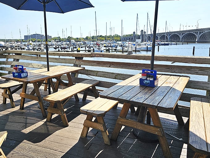 Picnic tables with a million-dollar view. In the battle between ambiance and appetite, at Nick's waterfront, everybody wins.