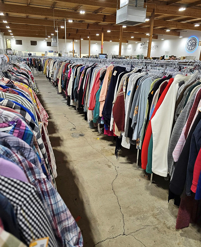 The clothing aisles stretch toward the horizon like fabric-laden canyons&mdash;each rack a potential goldmine of style waiting to be discovered.