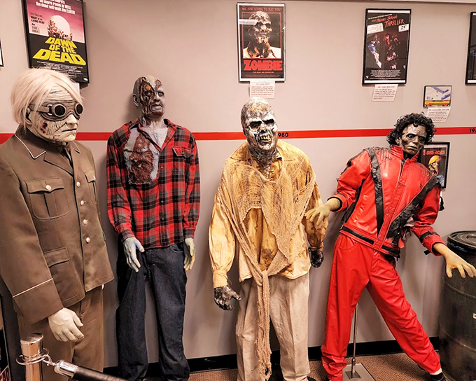 The zombie fashion lineup showcases undead style through the decades. From military chic to casual flannel, decomposition never looked so trendy.