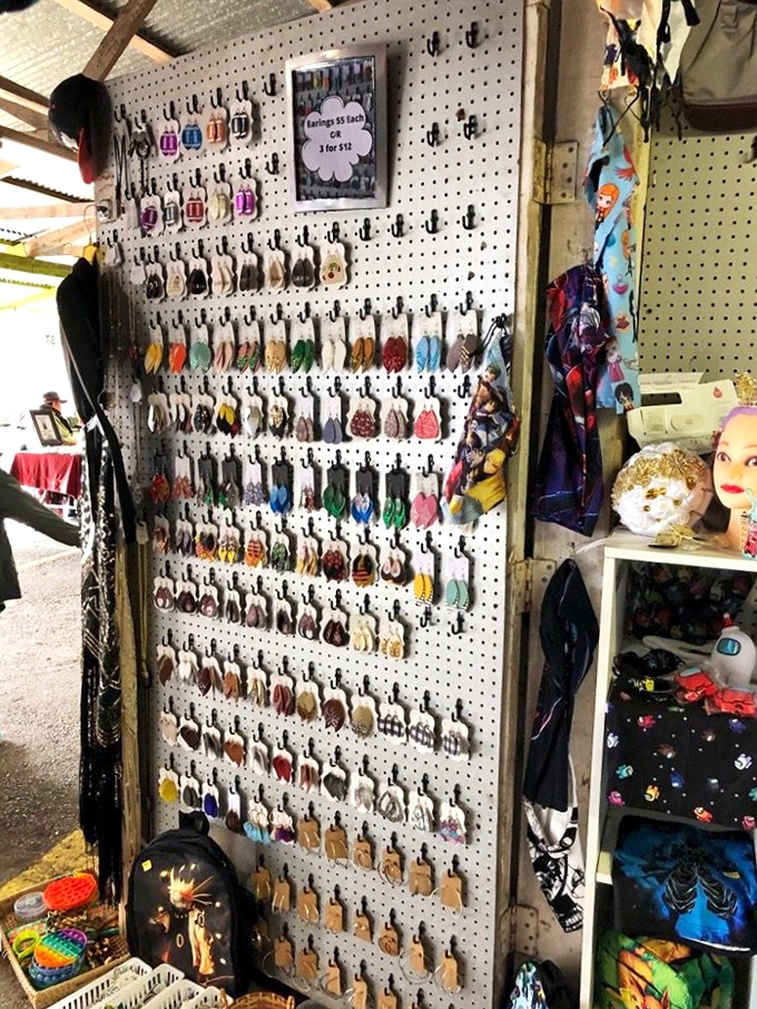 A pegboard paradise of earrings creates a hypnotic display that would make even the most minimalist shopper think, "Maybe just one more pair."