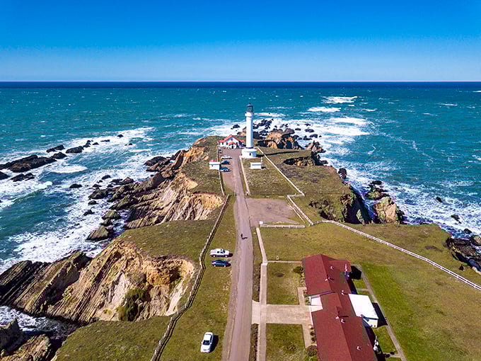 From above, the peninsula reveals its dramatic position &ndash; a finger of land pointing into the Pacific, daring the ocean to do its worst. 