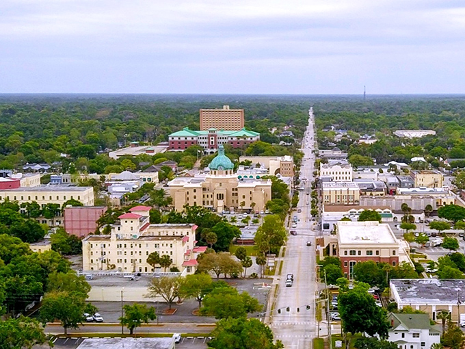 From above, DeLand reveals itself as a perfect grid of possibility, surrounded by Florida's endless green canopy.