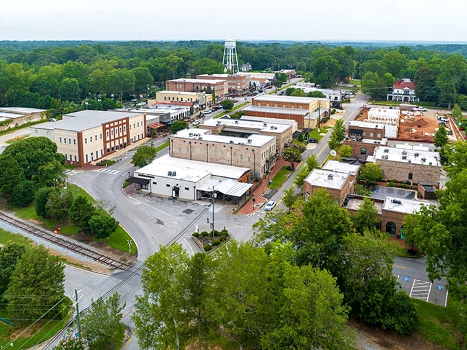 Aerial perspective reveals how thoughtful planning created a downtown that balances preservation with progress beautifully.