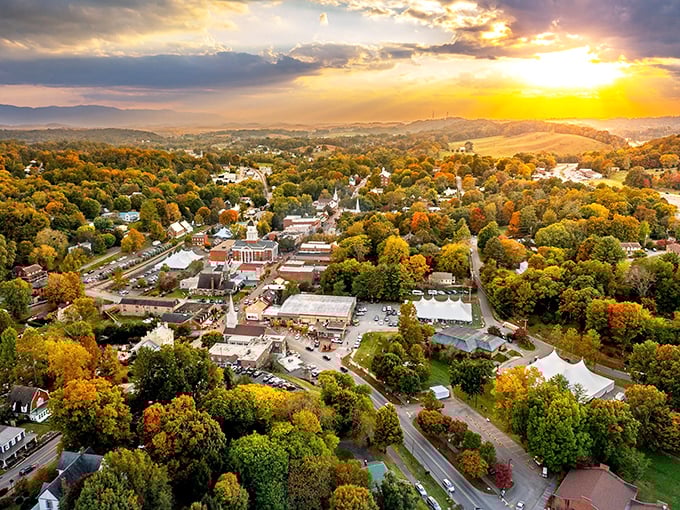 Autumn paints Jonesborough in colors that would make a box of crayons jealous. The aerial view reveals why fall visitors keep coming back.