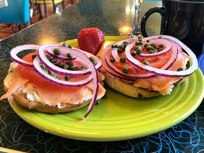 Bagels with lox, capers, and red onion &ndash; the breakfast of champions who appreciate the finer things in life. Simple perfection on a plate.