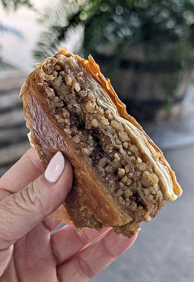 Behold the cross-section of perfection&mdash;flaky pastry embracing a nutty filling that would make any Eastern European grandmother nod in approval. Sweet, savory, sublime.