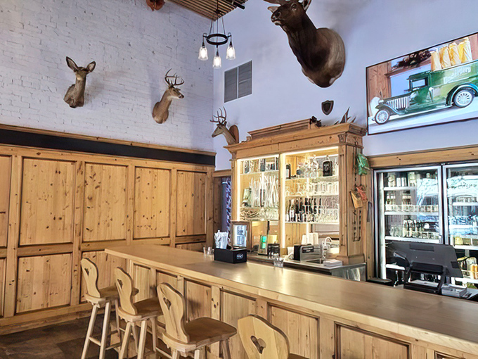 The bar area combines rustic German hunting lodge aesthetics with Florida hospitality&mdash;those mounted deer heads have seen some serious beer steins raised in celebration.
