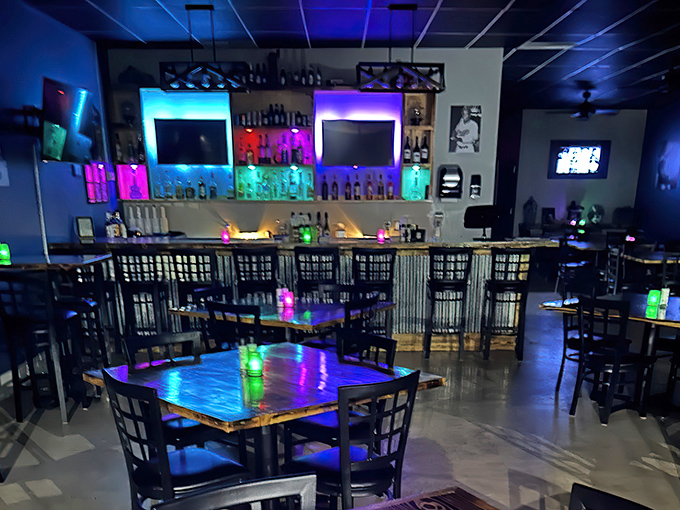 As night falls, the bar transforms into a neon-lit oasis. The perfect spot to unwind with a nightcap and reflect on the delicious memories you've just created.