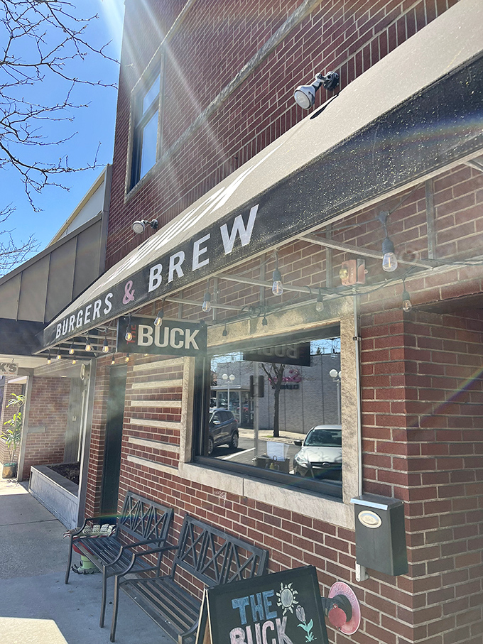 Even the exterior bench invites you to sit a spell, perhaps to contemplate the burger-fueled happiness that awaits within.