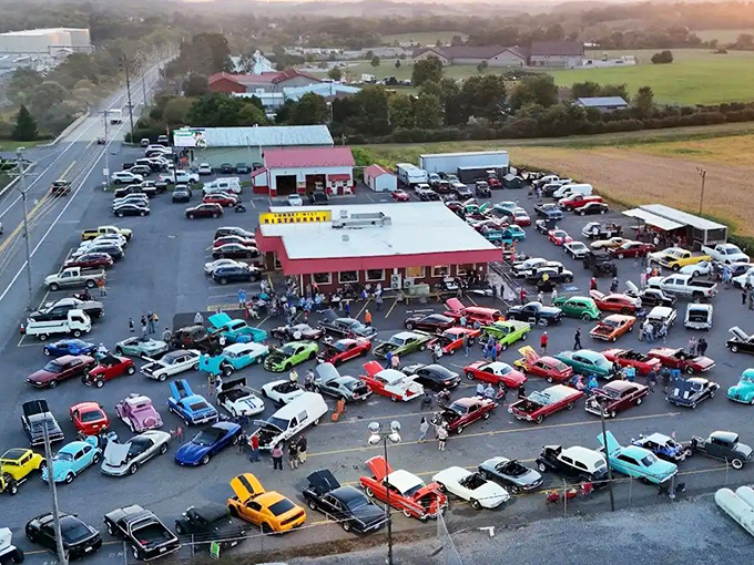 Car shows at Sunset West &ndash; where classic automobiles gather like hungry pilgrims at the altar of good food.