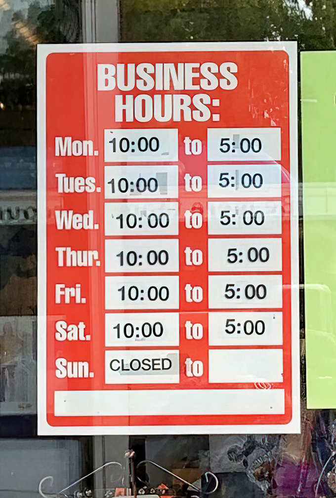 The sacred schedule&mdash;these hours are worth memorizing if you're serious about your treasure hunting game in Salem.