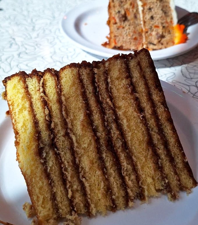 Layer cake that defies gravity and good sense, with each tier telling a different chapter in the story of why elastic waistbands were invented.