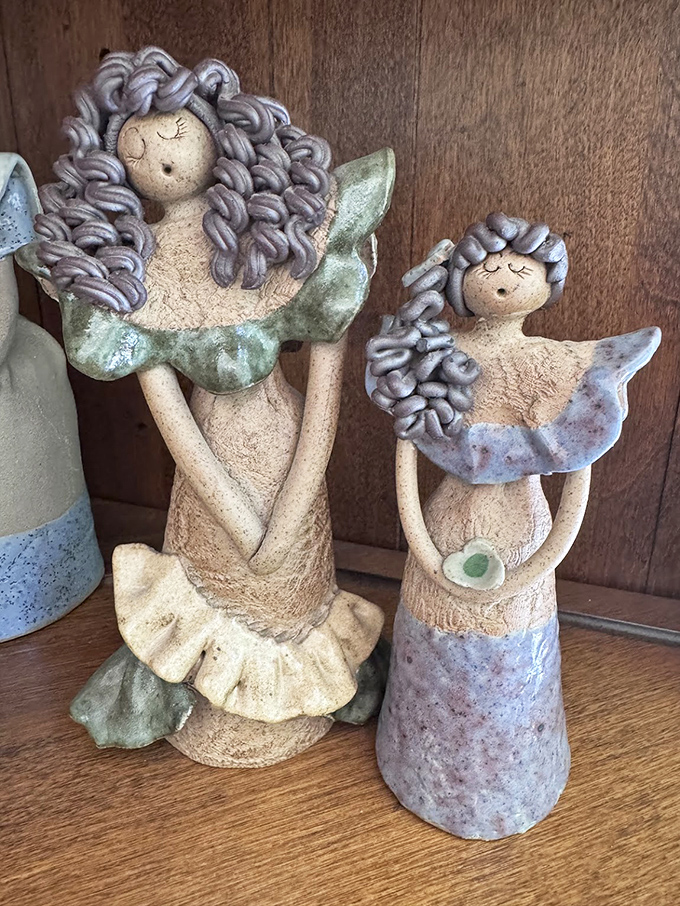 These ceramic angel figurines with their serene expressions seem to know they'll find the perfect home. Quirky collectibles that add character to any shelf.