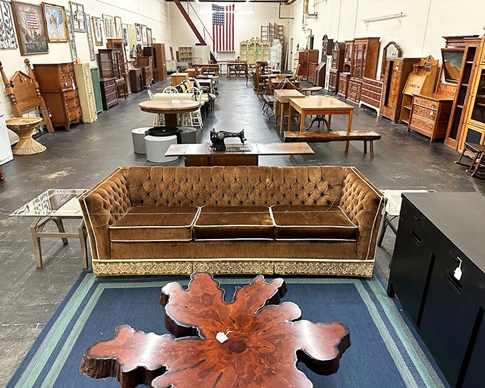 Furniture with history awaits its next chapter. That live-edge coffee table could be the conversation piece your living room has been missing.