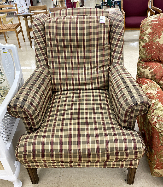 This plaid armchair has "curl up with a good book" written all over it. Someone's rejected comfort piece is your reading nook waiting to happen.