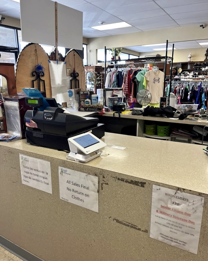 The checkout counter where treasures become yours. The sign says "All Sales Final," but your relationship with these finds is just beginning.