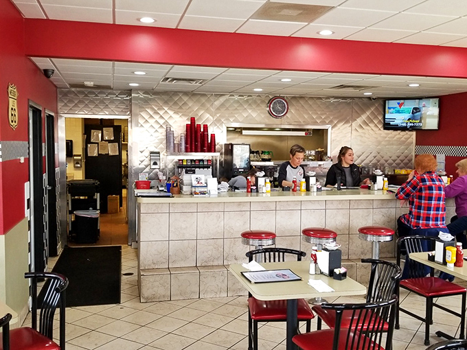 Where the magic happens—the counter that separates you from the kitchen wizards who turn simple ingredients into diner gold.