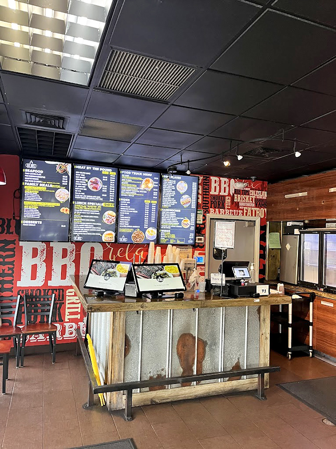 The ordering counter: where dreams are voiced, translated into meat, and returned as edible happiness on a tray.