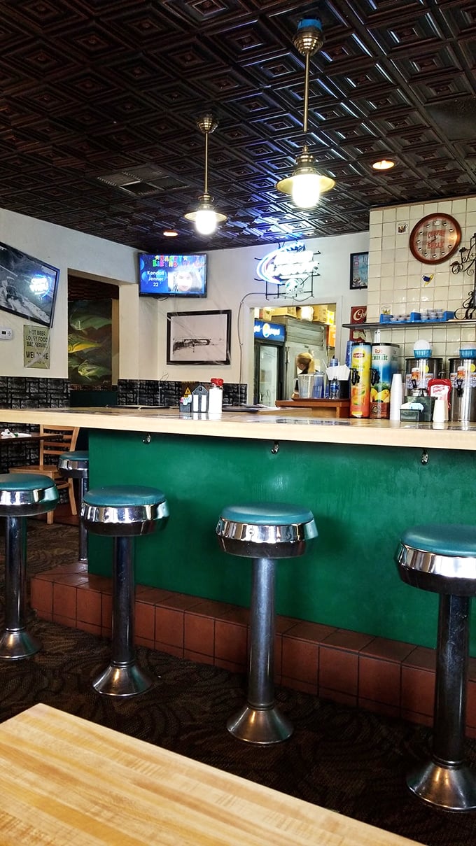 Classic diner counter seating &ndash; where solo diners become regulars, and the breakfast show unfolds before your eyes. The best seat in the house.