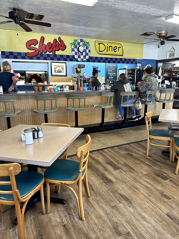 The counter at Shep's: where regulars become family and first-timers become regulars. The heart of any true American diner experience.
