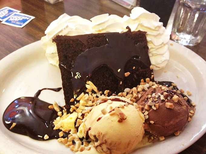 Some desserts whisper; this one shouts with joy. Chocolate cake, ice cream, whipped cream, and fudge coming together in a celebration that makes grown adults smile like kids.