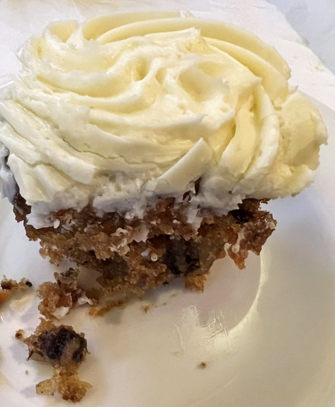 Cream cheese frosting applied with such generous abandon it could qualify as its own food group. Diet starts tomorrow.