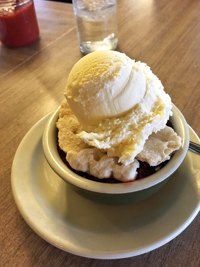 Ice cream on pie&mdash;the mathematical equation that always equals happiness, especially when served in a bowl that's seen thousands of desserts before yours.