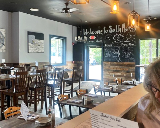 A chalkboard menu and warm lighting create the perfect atmosphere for seafood discoveries. This isn't just dining &ndash; it's a maritime adventure in Westlake.