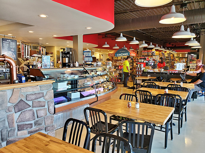 The dining area offers no-nonsense tables where the only distraction from your meal is the temptation to order seconds.