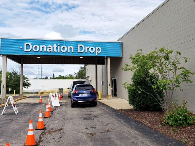 The donation drop-off: where the circle of thrifting begins. Yesterday's excess becomes tomorrow's perfect find in this continuous cycle of giving.