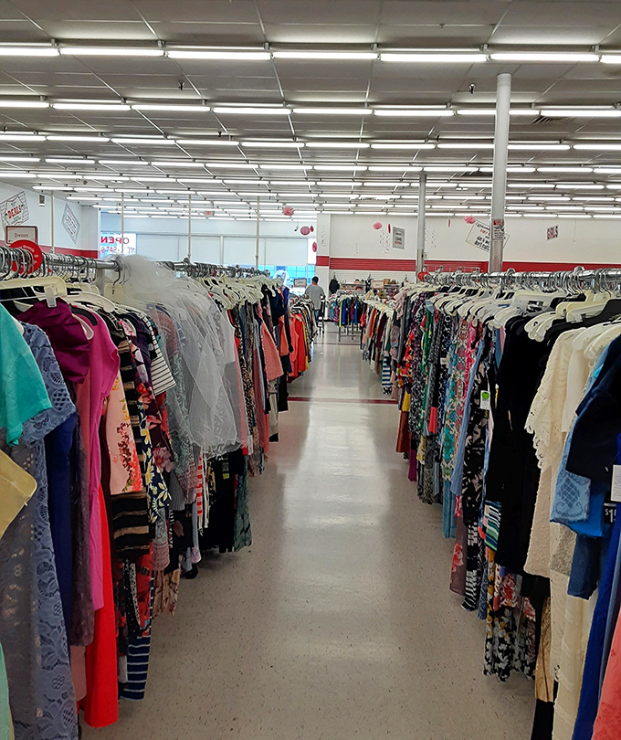 The dress aisle: where special occasion outfits get their second chance to shine. From casual sundresses to formal wear waiting for new adventures.