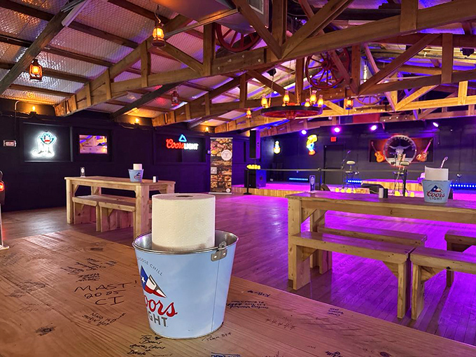 The entertainment area promises boot-scootin' good times where barbecue meets music in perfect Texas harmony.