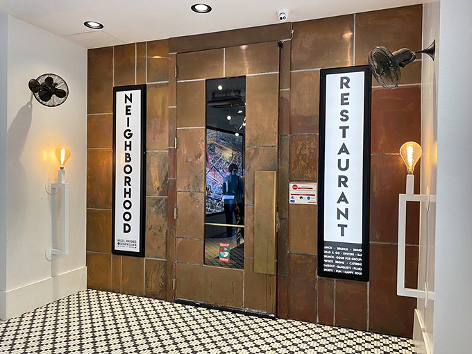 The entrance to Hazel's feels like discovering a secret portal to seafood nirvana. Those copper panels have witnessed countless "mmms" and "oh my gods."