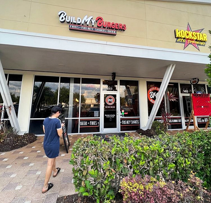 The storefront promises three essential food groups: fries, freaky shakes, and beer. A balanced diet by any reasonable standard. 