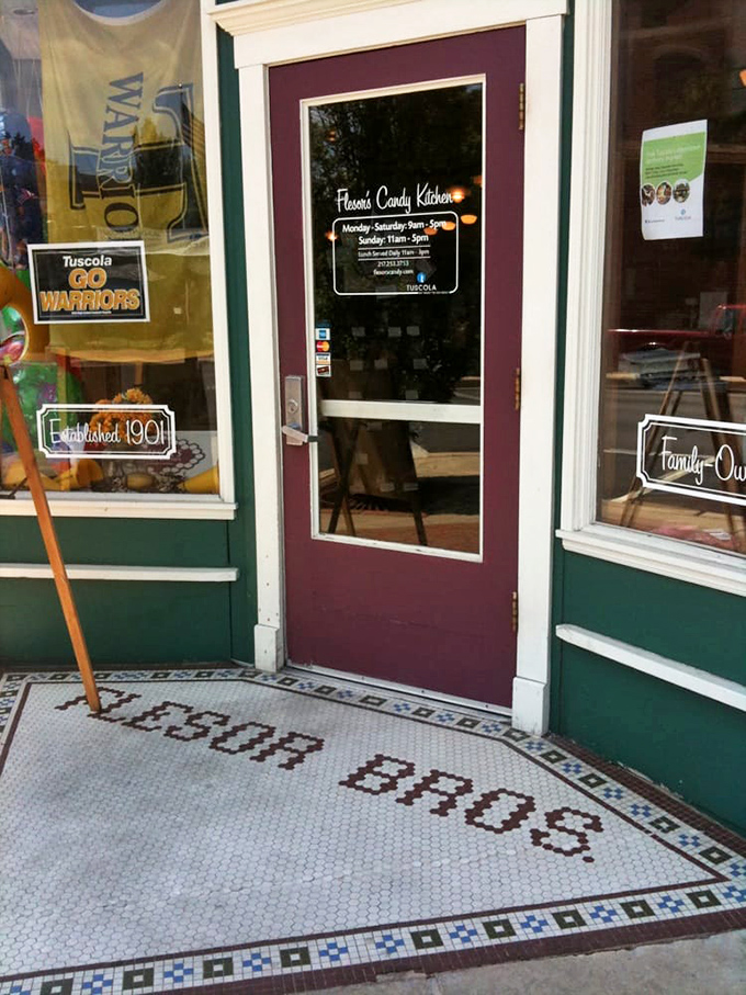 Even the entrance tells a story—mosaic tile spelling "FLESOR BROS" welcomes you into a world where family tradition and small-town charm are served in equal measure.