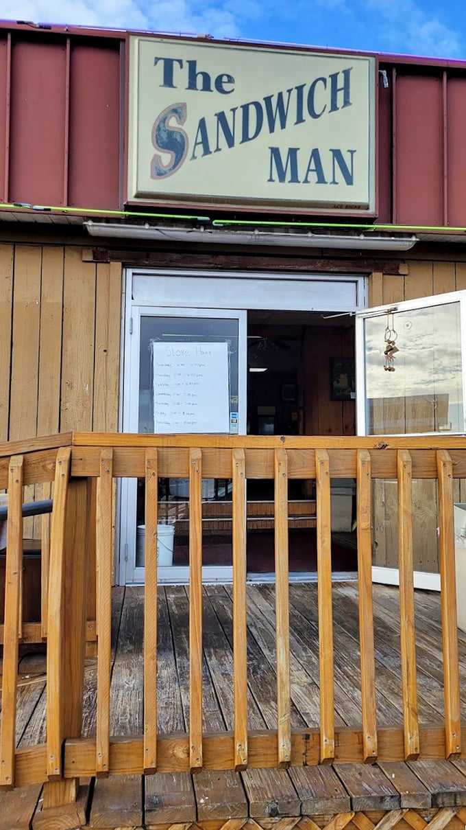 The entrance to sandwich paradise &ndash; where the wooden ramp isn't just for accessibility, it's your pathway to flavor town.