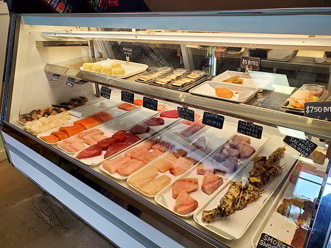 Fresh catches displayed like oceanic jewels, promising adventures that begin with your eyes and end satisfied. 