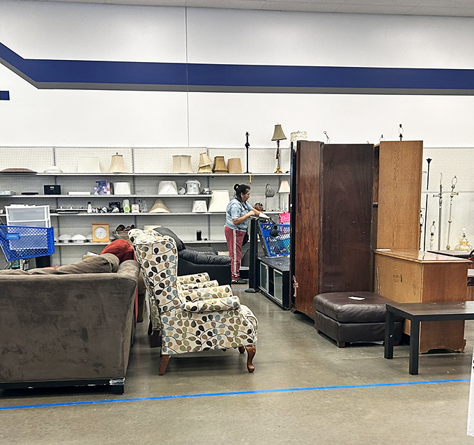 The furniture section: where mid-century meets farmhouse meets "what exactly is that style?" Perfect for the eclectic decorator with champagne taste and a beer budget.