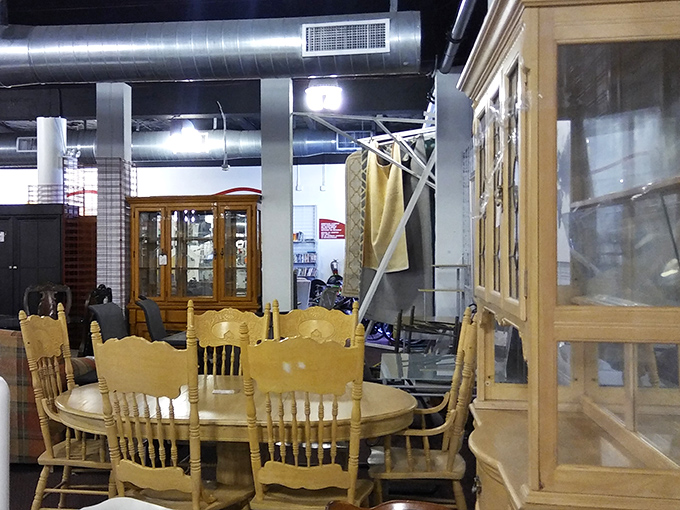 Solid wood dining sets that have witnessed thousands of family meals now wait for new families to create memories around them.