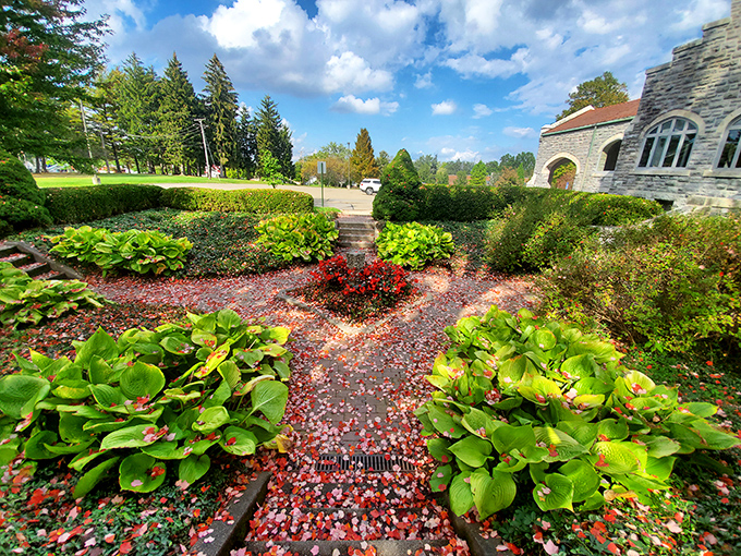 Meticulously maintained gardens add vibrant color to the stone backdrop. Mother Nature and human craftsmanship in perfect, Instagram-worthy harmony.