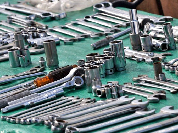 Tool time for tinkerers and pros alike. This mechanical menagerie of wrenches and sockets promises weekend projects finally completed.