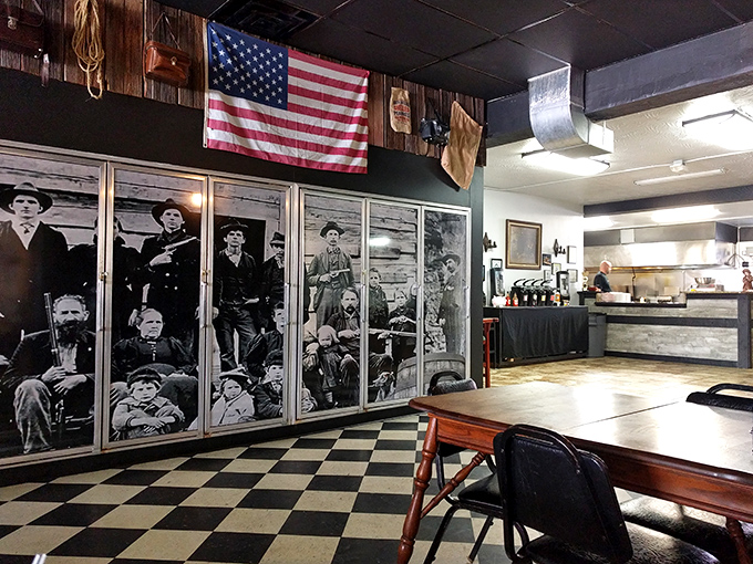 Historical photos remind us that gathering for good food is a tradition as American as the flag hanging proudly above.