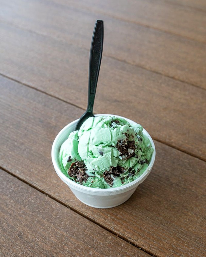 This mint chocolate chip ice cream isn't just dessert—it's what happiness would look like if it decided to become something you could eat with a spoon.