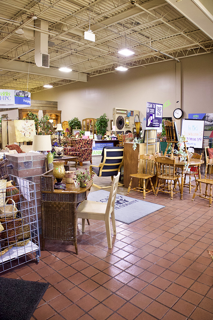 The furniture showroom rivals upscale stores in presentation but beats them soundly in the "won't make your credit card weep" department.