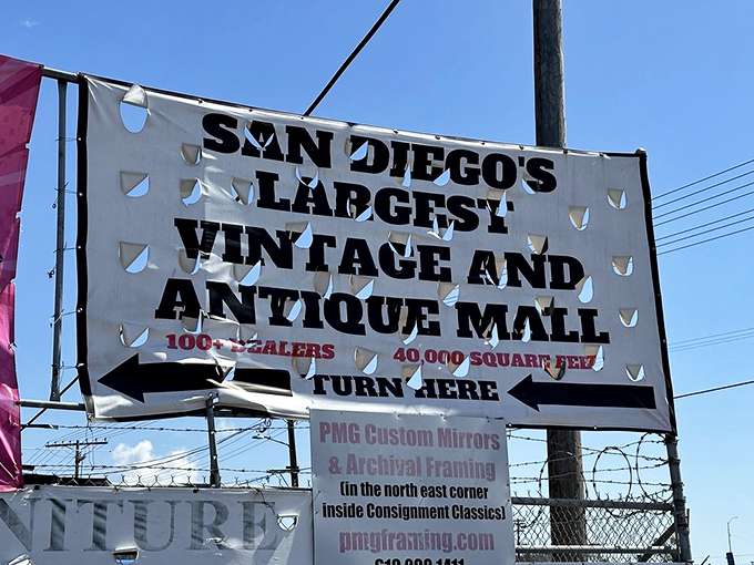 Bold signage promises adventure ahead - San Diego's ultimate treasure hunting destination spans an impressive warehouse space.