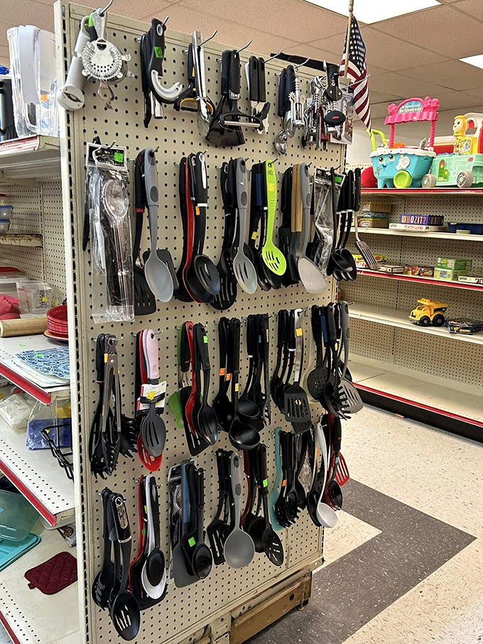 Kitchen utensil purgatory, where potato mashers and slotted spoons await culinary resurrection. That patriotic spatula has flipped many a Fourth of July burger.
