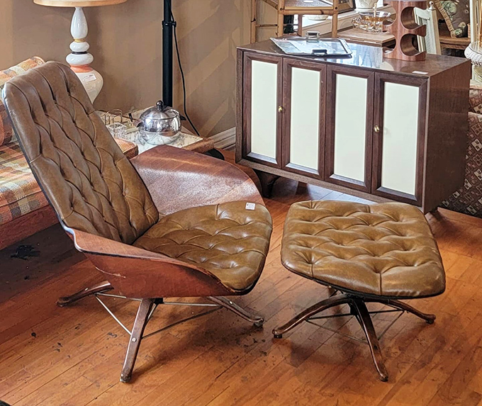 The holy grail of mid-century lounging&mdash;this Eames-style chair and ottoman combo is where Mad Men aesthetics meet actual comfort.