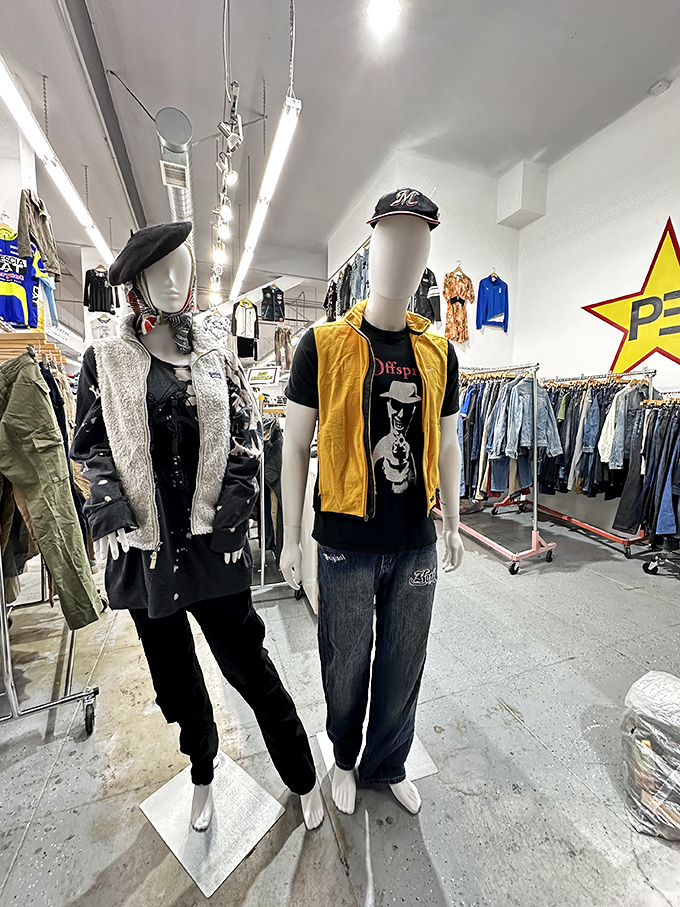 These mannequins aren't just displaying clothes; they're silently judging your outfit while showcasing their superior thrift game.